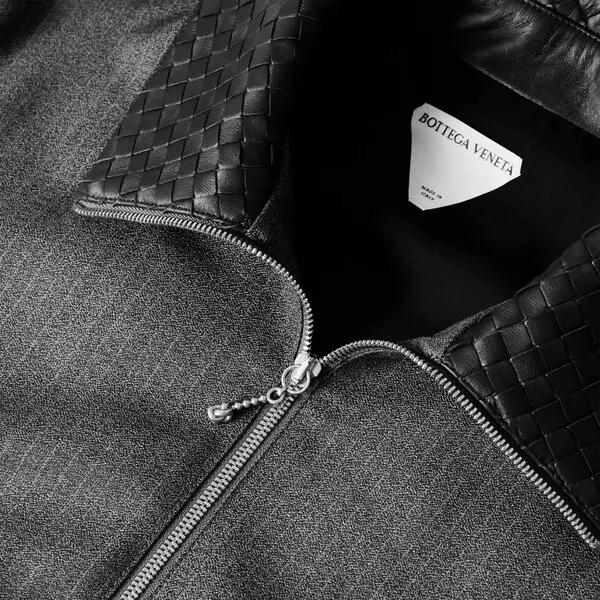 Bottega Veneta Zip Bomber Jacket With Textured Spread Collar