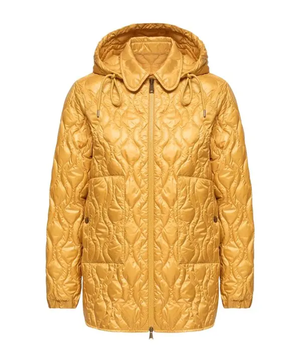 Moncler Balette Geometric Quilted Mid-length Down Jacket - Yellow