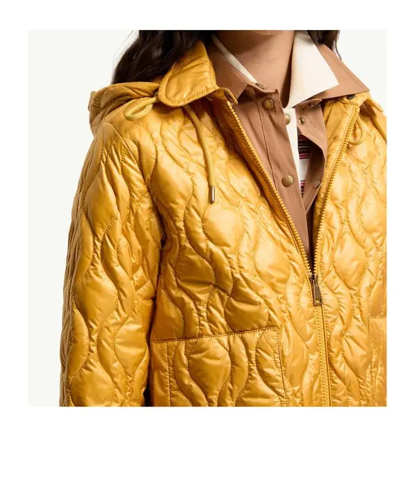 Moncler Balette Geometric Quilted Mid-length Down Jacket - Yellow