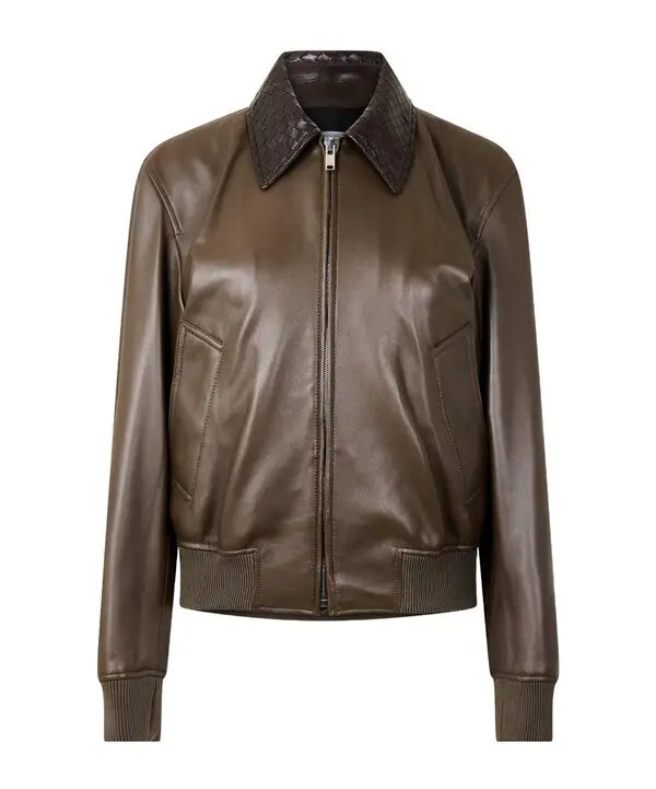 Bottega Veneta Smooth Leather Bomber Jacket - Brown