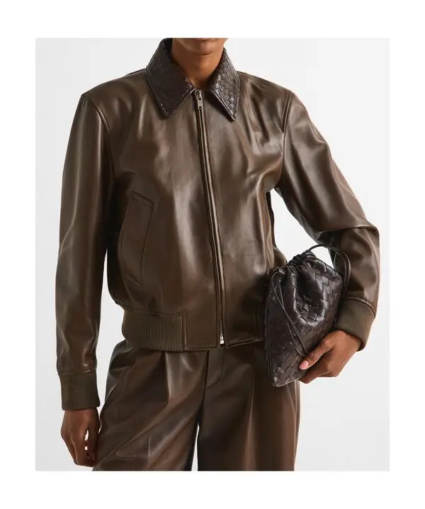 Bottega Veneta Smooth Leather Bomber Jacket - Brown