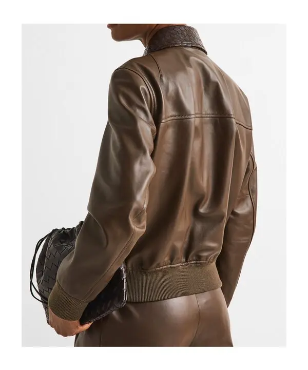 Bottega Veneta Smooth Leather Bomber Jacket - Brown