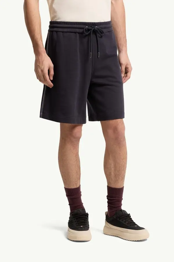 Moncler Striped Trim Cotton Fleece Shorts