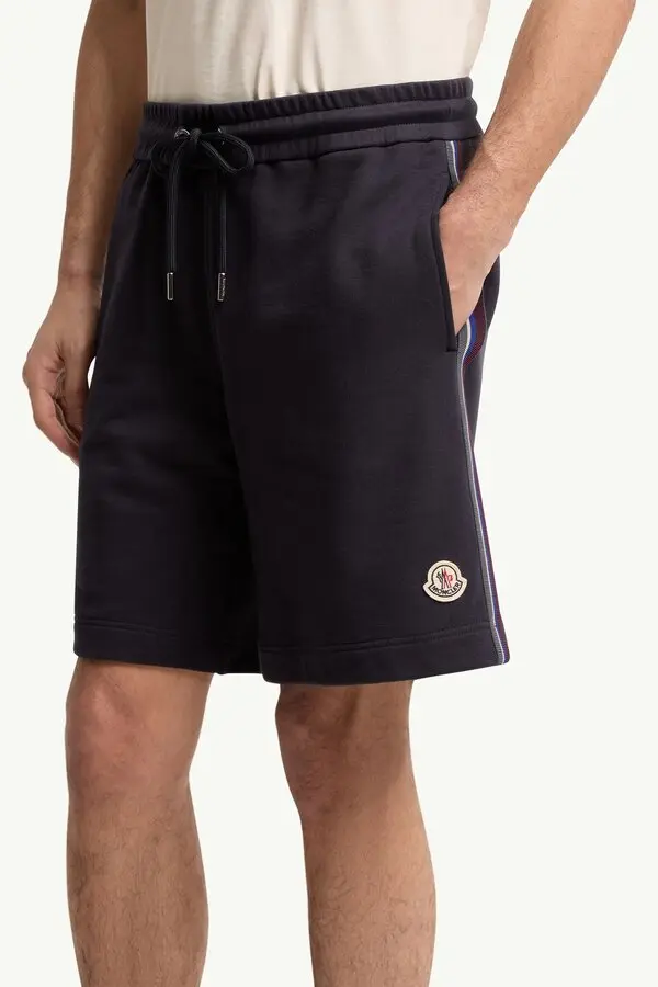 Moncler Striped Trim Cotton Fleece Shorts