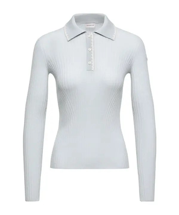 Moncler Wool Long Sleeve Polo Shirt
