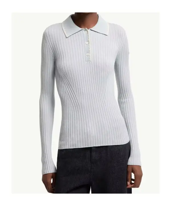 Moncler Wool Long Sleeve Polo Shirt