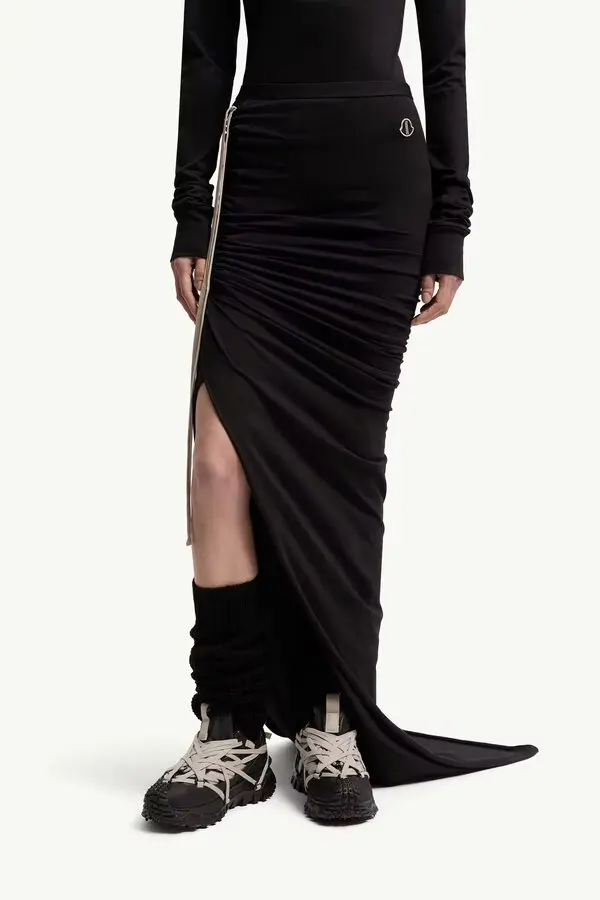 Moncler Rick Owens Ruched Maxi Skirt With Slit