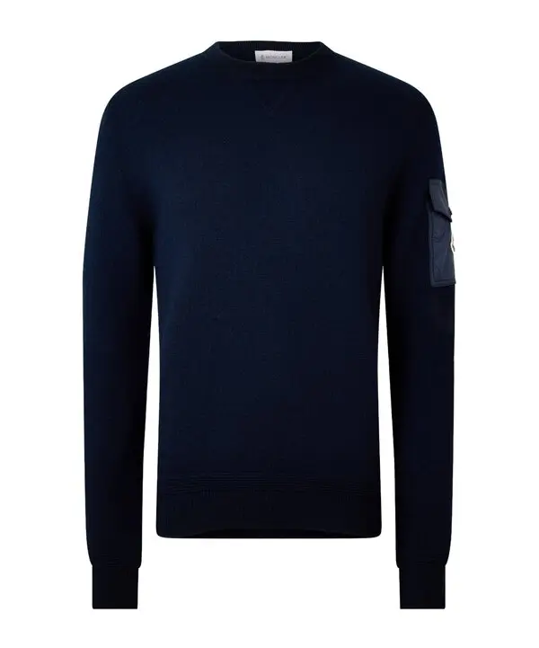 Moncler Crew Neck Knit Sweater With Pocket Detail - Black