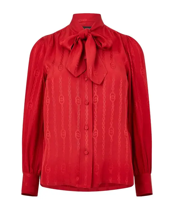 Gucci Long Sleeve Jacquard Blouse With Tie Neck