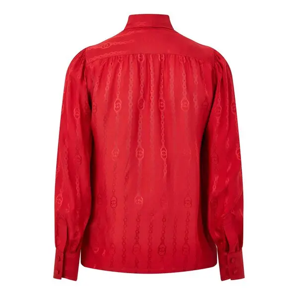 Gucci Long Sleeve Jacquard Blouse With Tie Neck