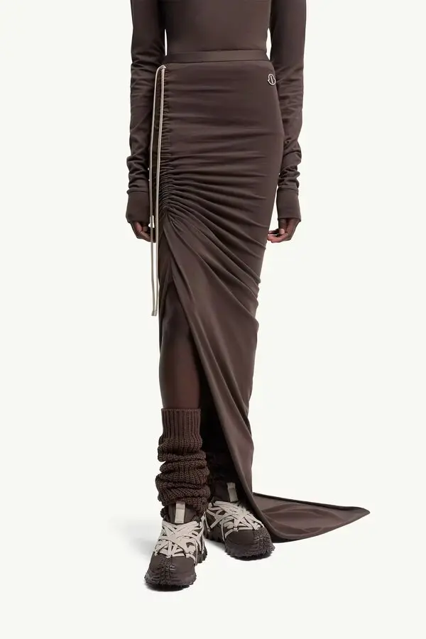 Moncler Rick Owens Cotton Maxi Skirt With Drawstring Detail