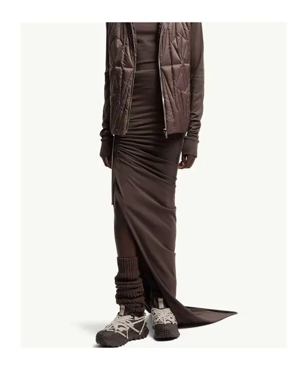 Moncler Rick Owens Cotton Maxi Skirt With Drawstring Detail