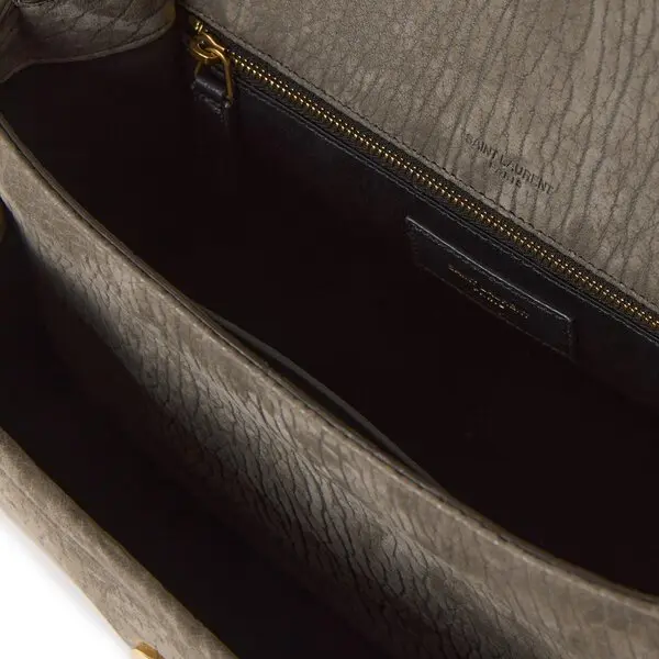 Saint Laurent Suede Shoulder Bag With Chain Strap - Grey