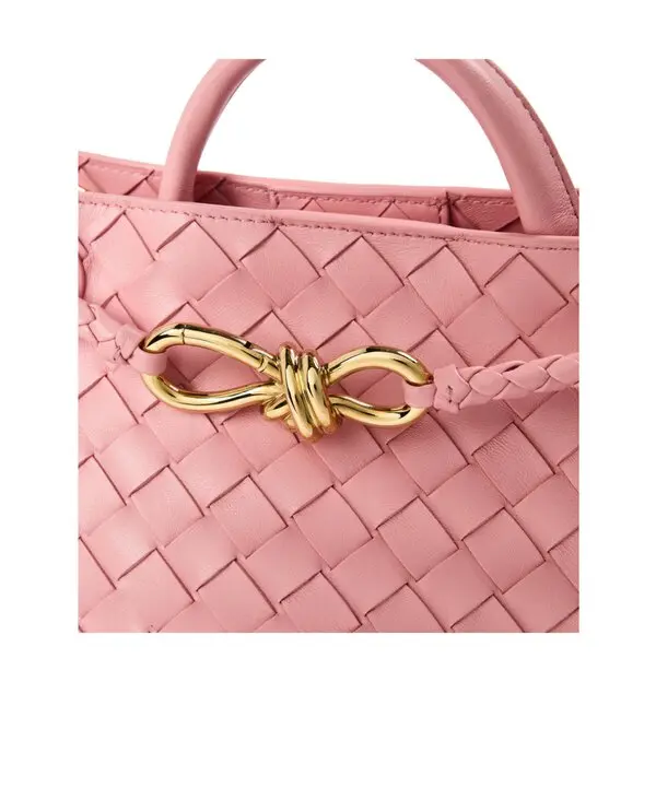 Bottega Veneta Woven Leather Handbag With Gold Knot Detail - Pink