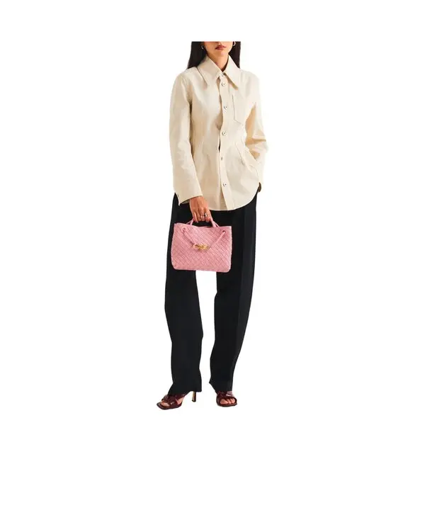 Bottega Veneta Woven Leather Handbag With Gold Knot Detail - Pink
