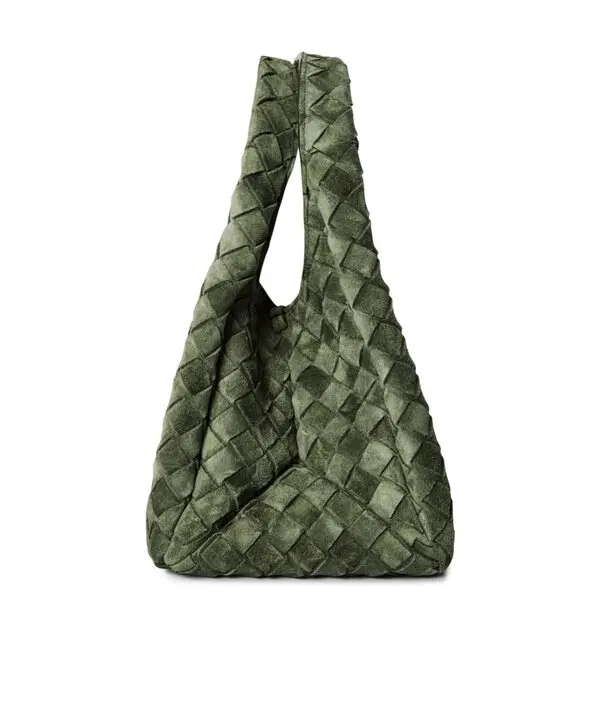 Bottega Veneta Military Green Suede Woven Handbag