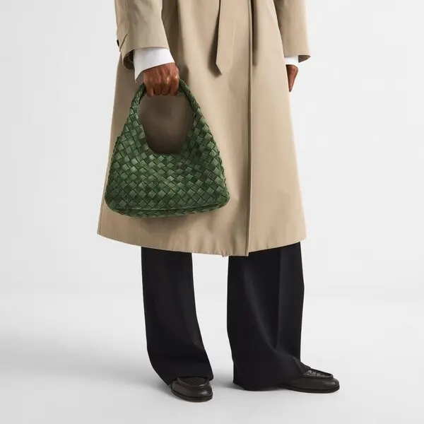 Bottega Veneta Military Green Suede Woven Handbag