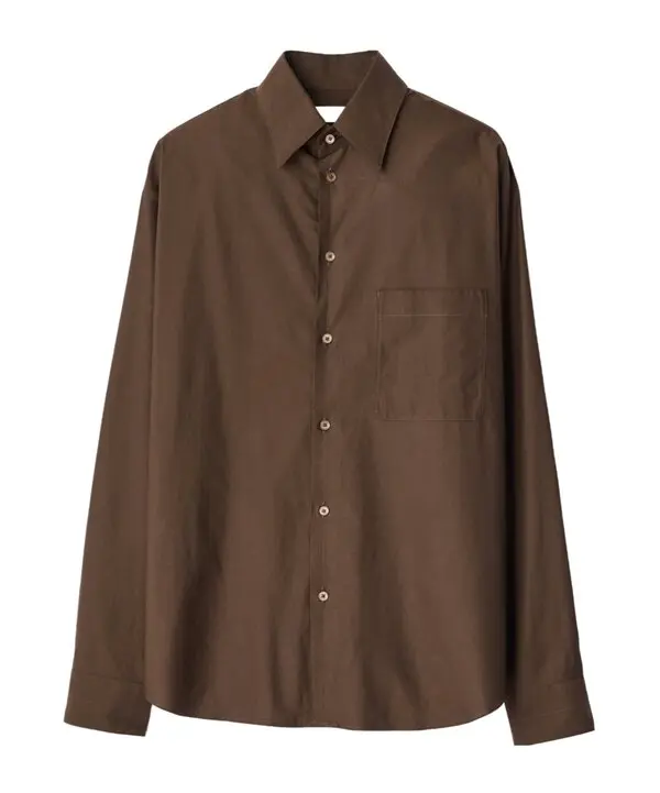 LEMAIRE Regular Shirt In Washed Cotton Silk - Truffle