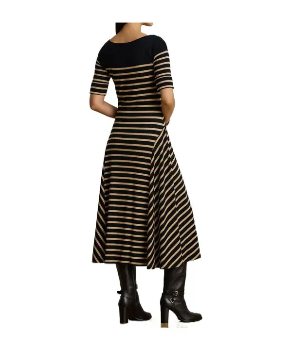 Ralph Lauren Boat-neck Jersey Midi Dress With 3/4 Sleeves