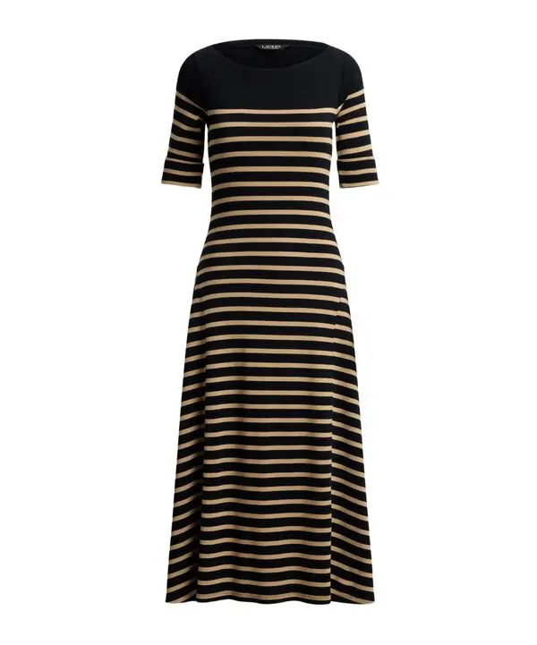 Ralph Lauren Boat-neck Jersey Midi Dress With 3/4 Sleeves