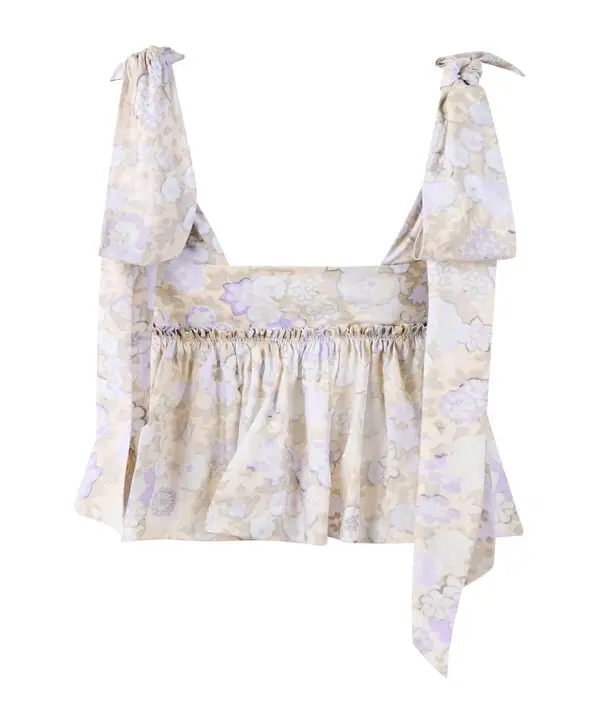 Chloé Floral Print Top With Tie Shoulders