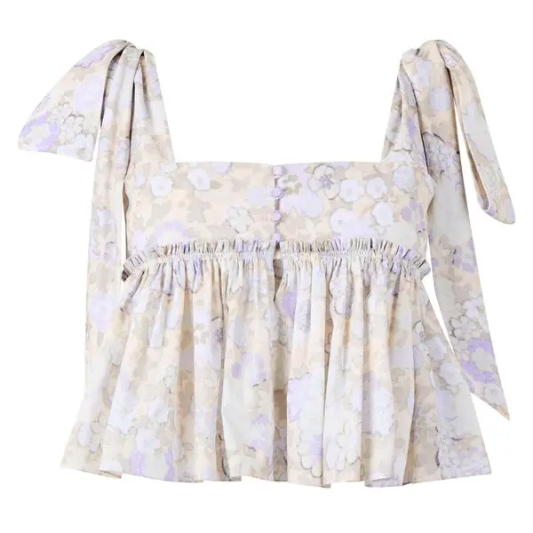Chloé Floral Print Top With Tie Shoulders