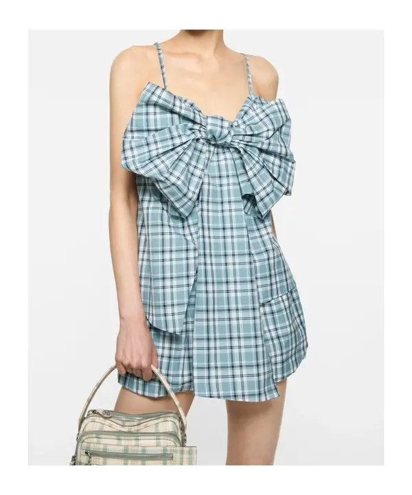 Acne Studios Sleeveless Bow Detail Checked Top - Blue/white