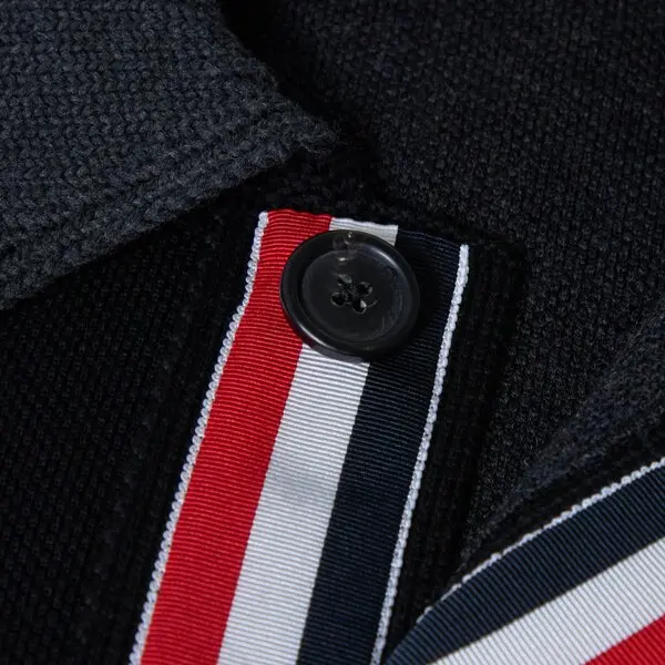 Thom Browne Knit Button-front Jacket With Textured Collar And Signature Stripes