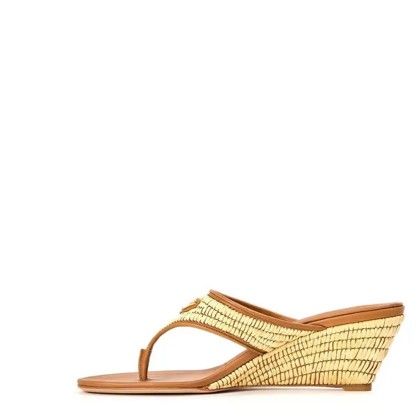 Prada Wedge Slide Sandals With Raffia Heel