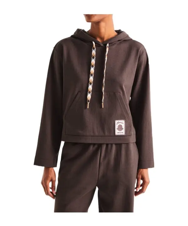 Moncler Cropped Logo Hoodie With Plaid Drawcords