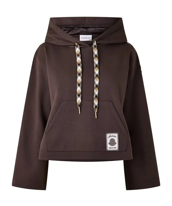 Moncler Cropped Logo Hoodie With Plaid Drawcords - No