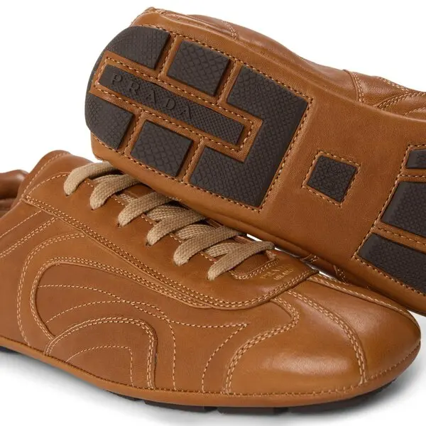 Prada Leather Lace-up Low-top Sneakers - Brown