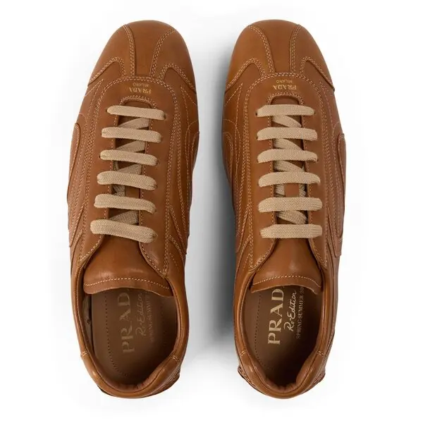 Prada Leather Lace-up Low-top Sneakers - Brown