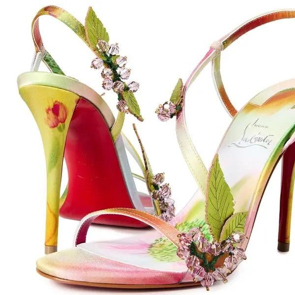 CHRISTIAN LOUBOUTIN Gradient Transparent Stiletto Sandals With Floral Embellishments