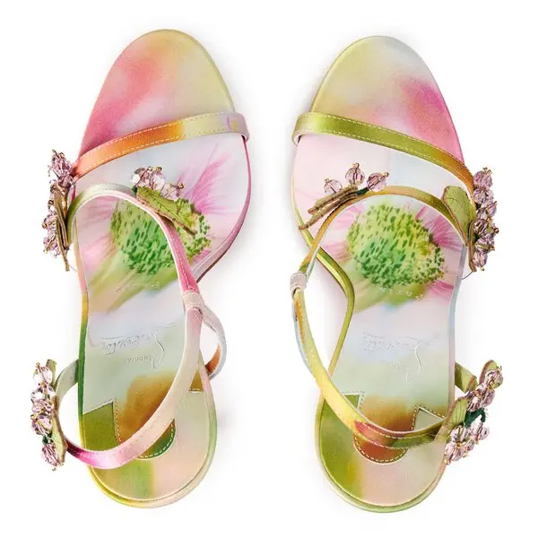 CHRISTIAN LOUBOUTIN Gradient Transparent Stiletto Sandals With Floral Embellishments