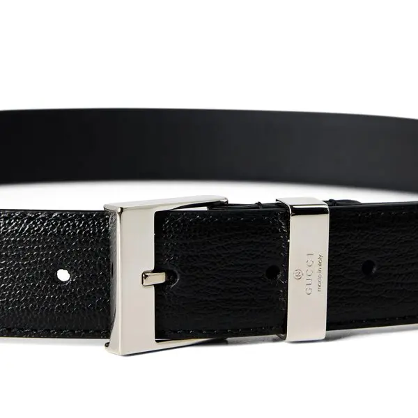 Gucci Formal Leather Belt With Silver Buckle