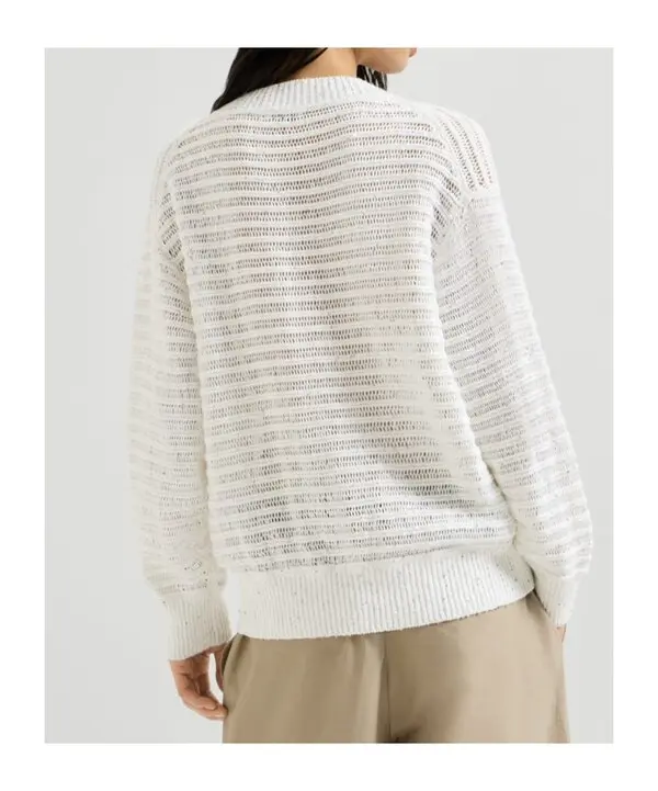 Brunello Cucinelli Open-work Embroidered V-neck Sweater