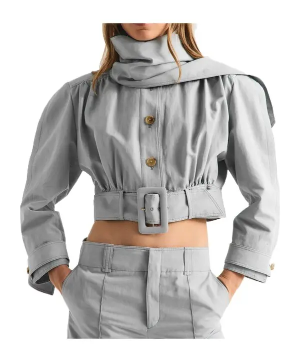 Chloé Cropped Leather Jacket With Integrated Scarf