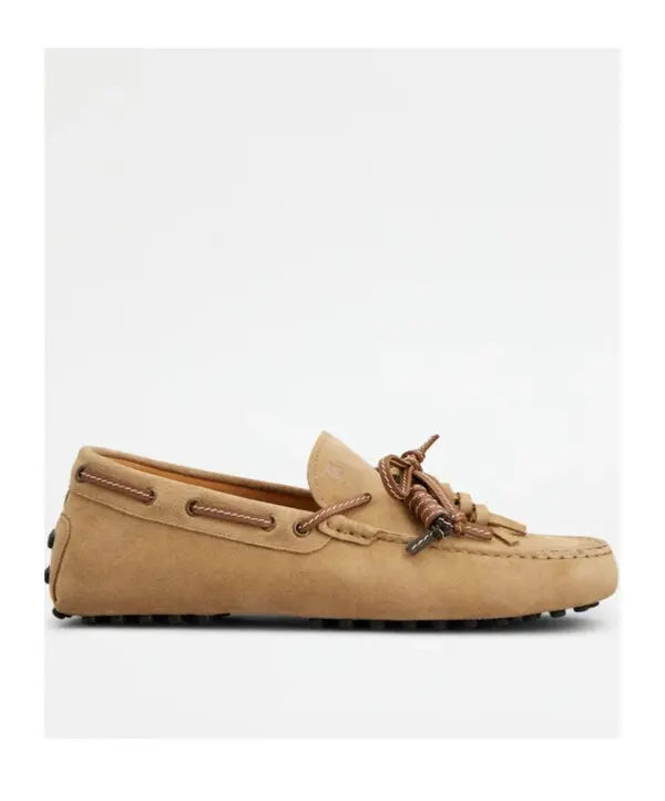 TOD'S Gommino Suede Loafers With Woven Tie - Brown
