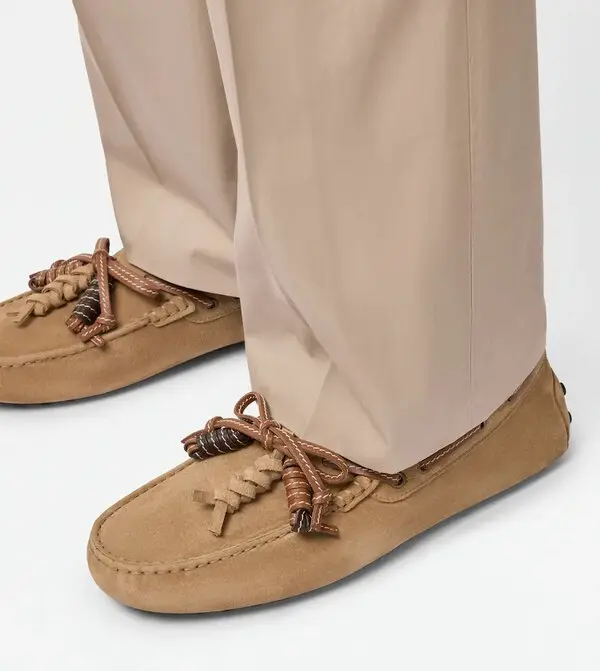 TOD'S Gommino Suede Loafers With Woven Tie - Brown