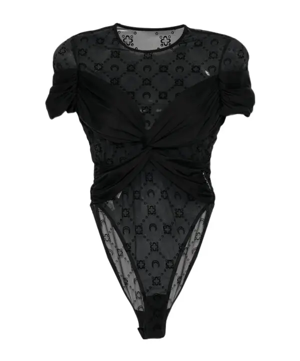 MARINE SERRE Draped Jersey Bodysuit With Round Neck And Short Sleeves