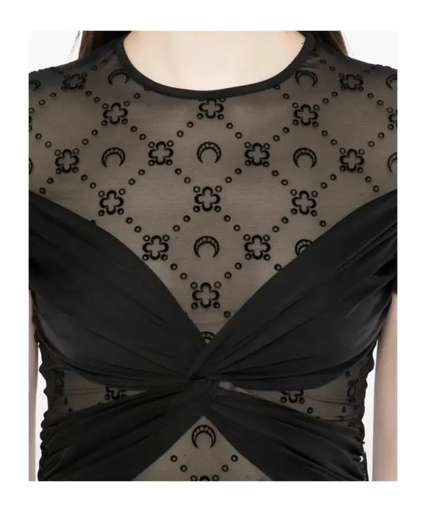 MARINE SERRE Draped Jersey Bodysuit With Round Neck And Short Sleeves