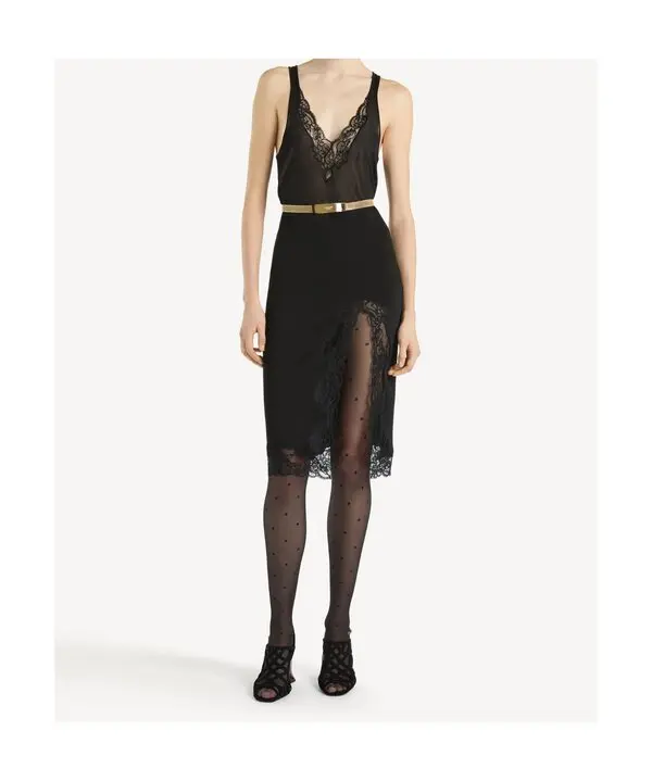 Balmain Lace Trim Knit Midi Skirt