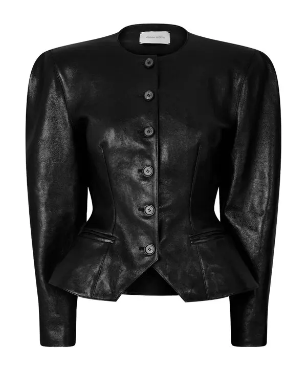 Magda Butrym Round Neck Leather Peplum Jacket