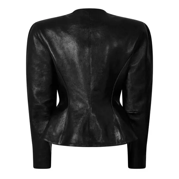 Magda Butrym Round Neck Leather Peplum Jacket