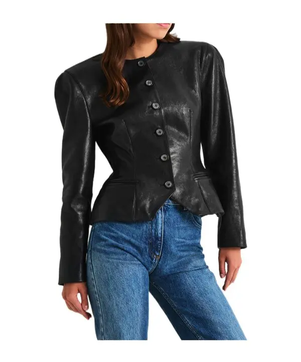 Magda Butrym Round Neck Leather Peplum Jacket