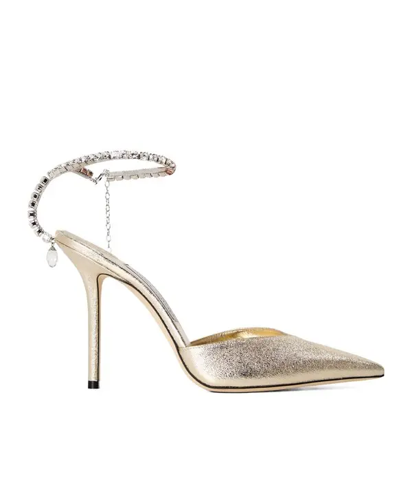 JIMMY CHOO Saeda 100 Crystal Embellished Satin Pumps - Nude