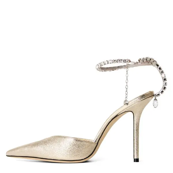 JIMMY CHOO Saeda 100 Crystal Embellished Satin Pumps