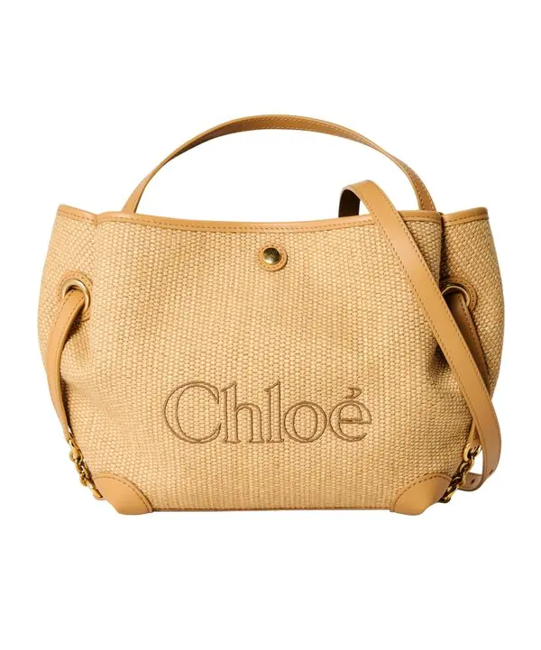 Chloé Raffia Shoulder Bag With Leather Trim