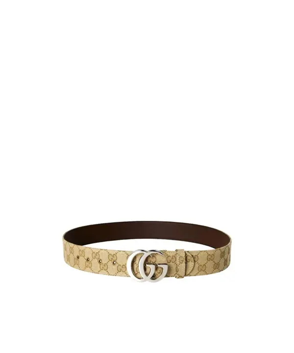 Gucci Monogram Waist Belt With Silver Interlocking Double-g Buckle - Black